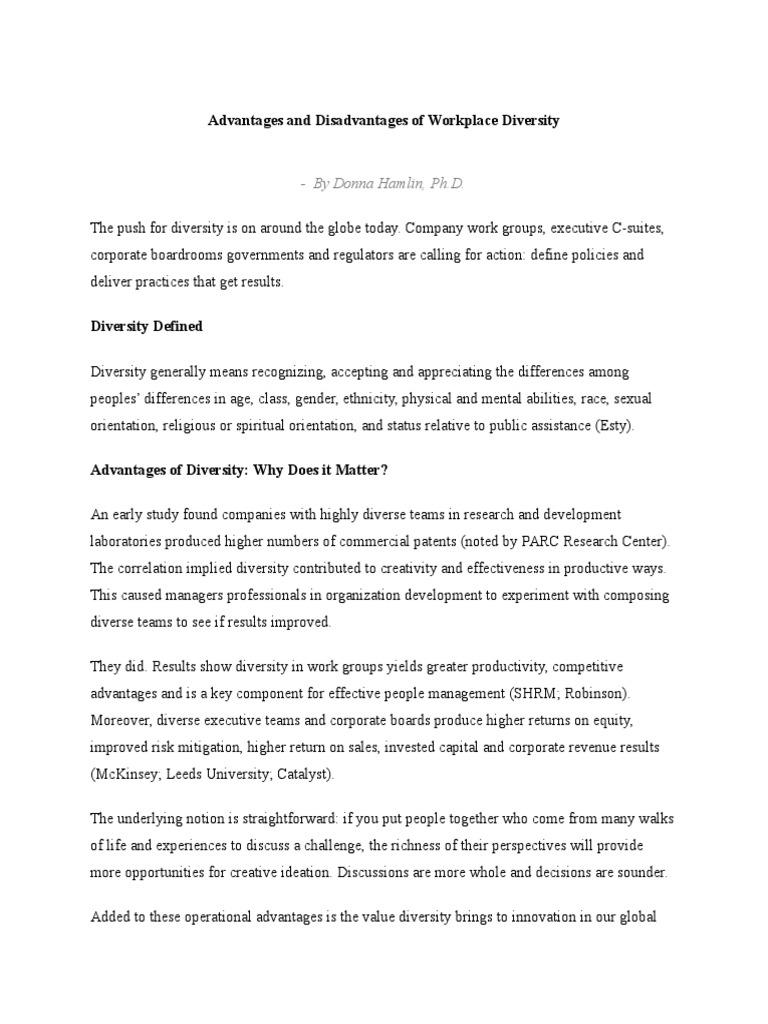 Advantages and Disadvantages of Workplace Diversity | PDF | Diversity ...