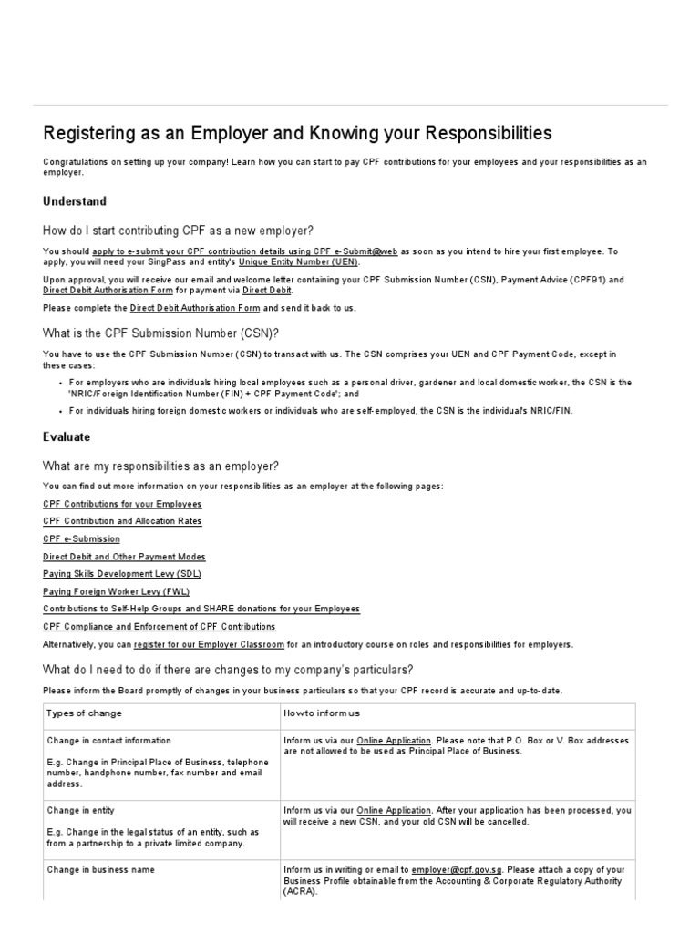 Employer CPF Registration Guide | PDF | Employment | Business