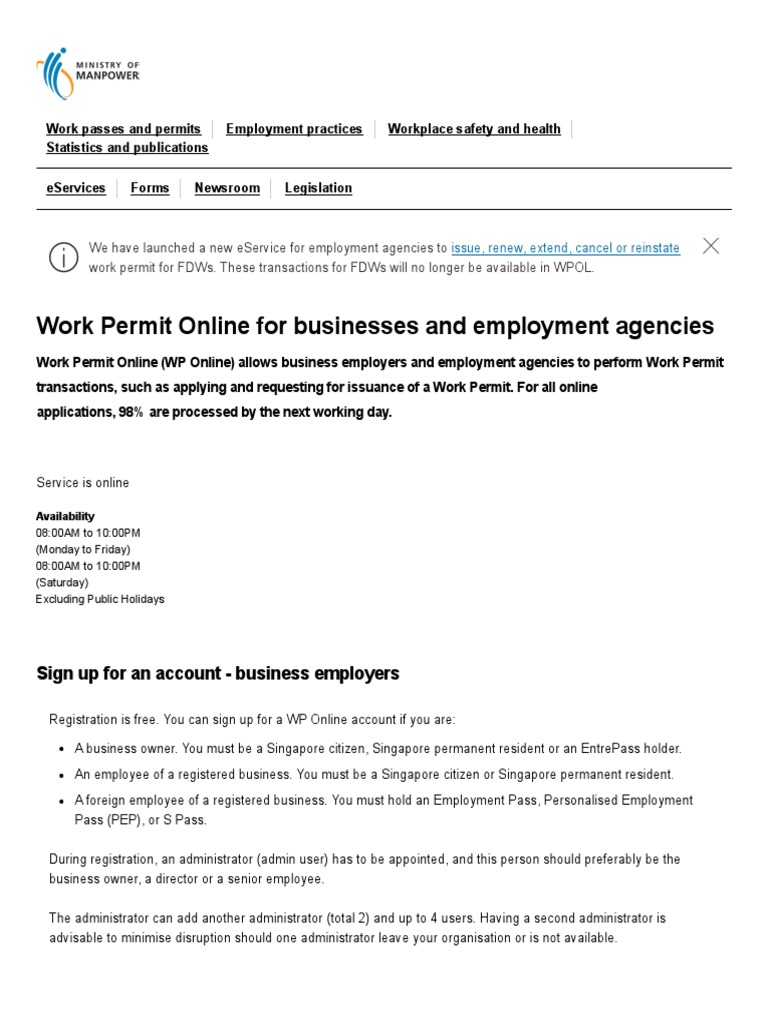 Work Permit Online for Businesses and Employment Agencies | Debit Card ...