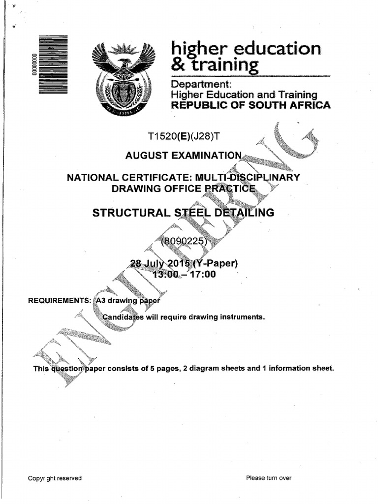 Structural Steel Detailing N5-QUESTION PAPER August 2015 | PDF
