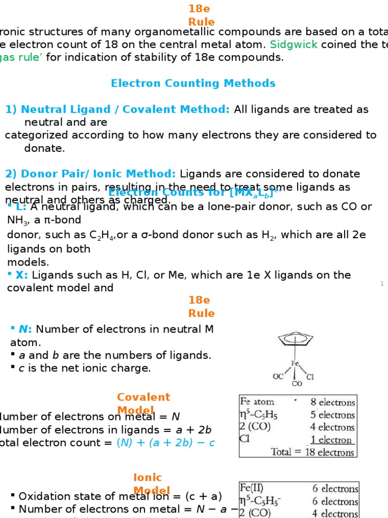 Electron Counting Methods 1) Neutral Ligand / Covalent Method | PDF ...