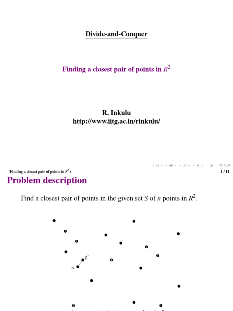 Divide-and-Conquer: Finding A Closest Pair of Points in R | PDF | Combinatorics | Mathematical ...