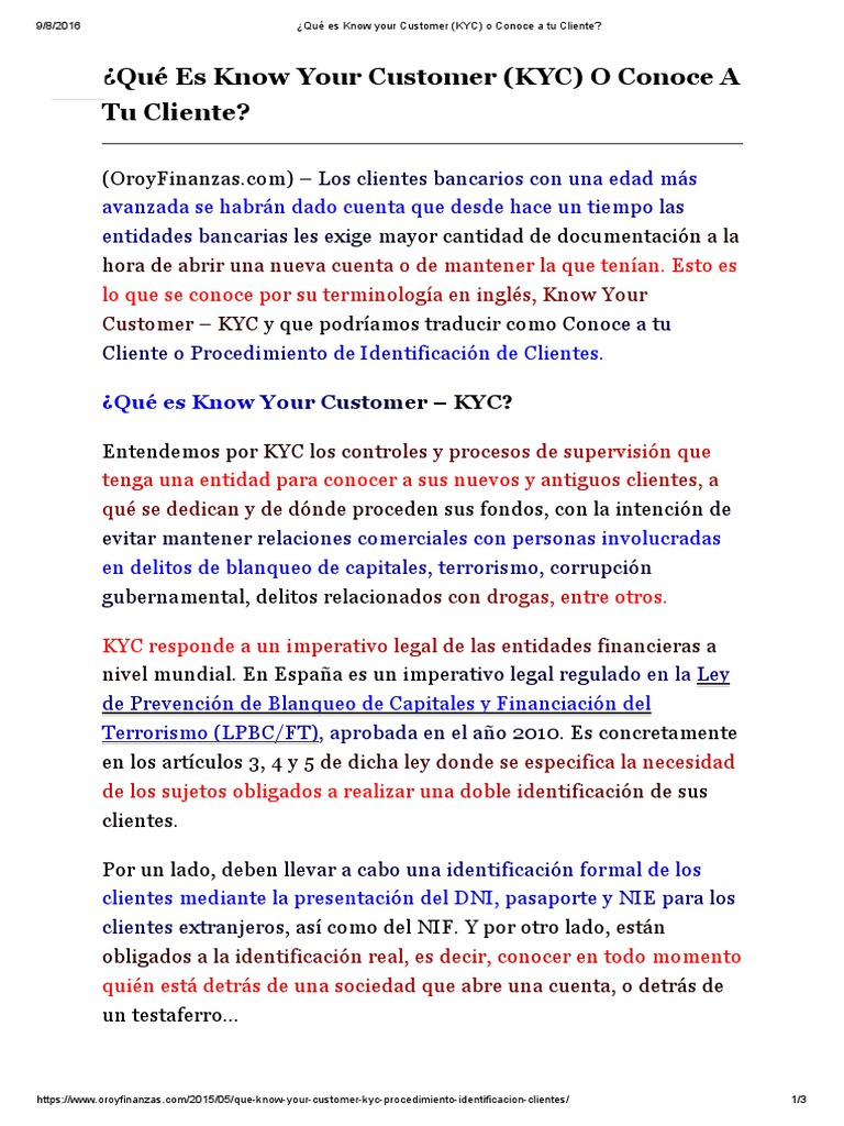 ¿Qué Es Know Your Customer (KYC) o Conoce A Tu Cliente | PDF | Lavado de dinero | Bancos