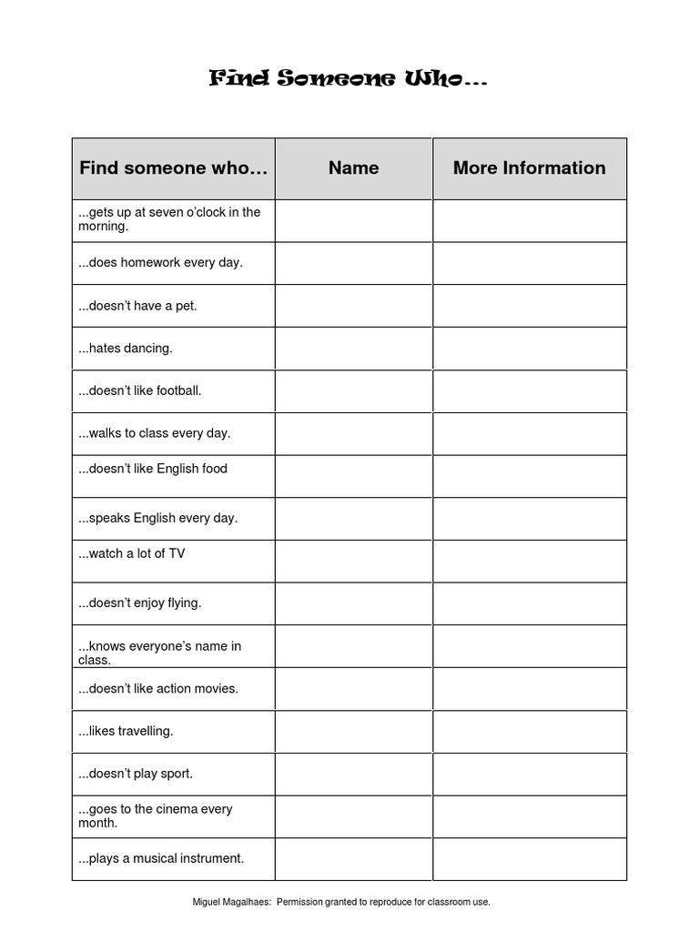 Find Someone Who Present Simple - Unlocked | PDF