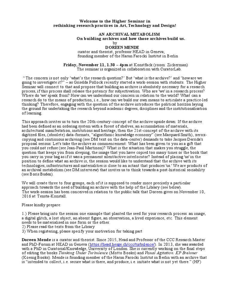 Doreen Mende: ARCHIVAL METABOLISM. On Building Archives and How Those ...