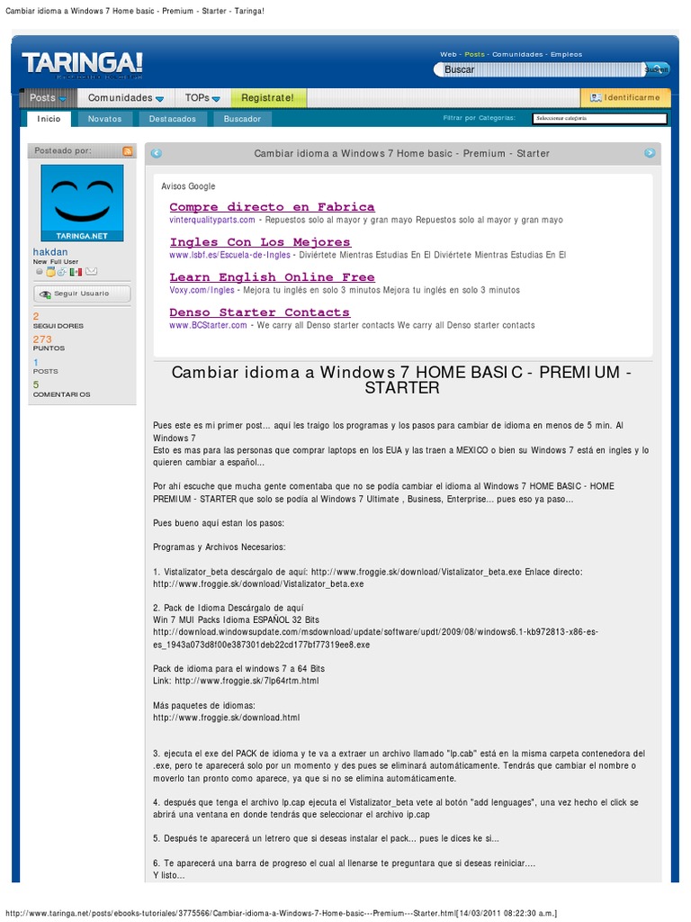 Cambiar Idioma A Windows 7 Home Basic - Premium - Starter - Taringa! | PDF | Windows 7 ...