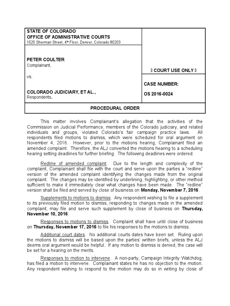 Nov 4, Court Procedural ORDER | PDF | Administrative Law Judge | Complaint