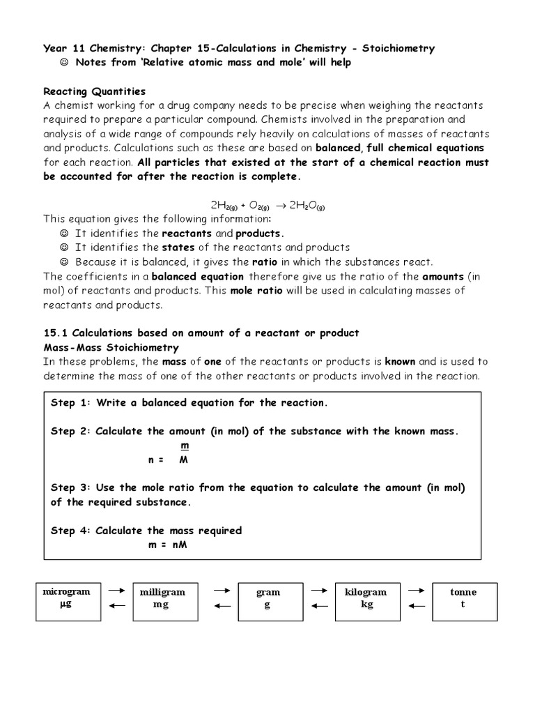 Stoichiometric Calculations for Chemical Reactions: Determining Masses ...