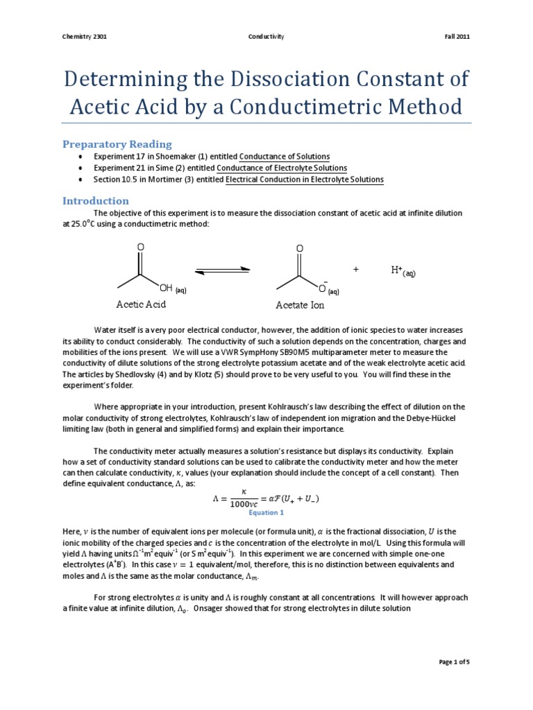 Dissociation Constant Determination by Conductimetry | Dissociation ...