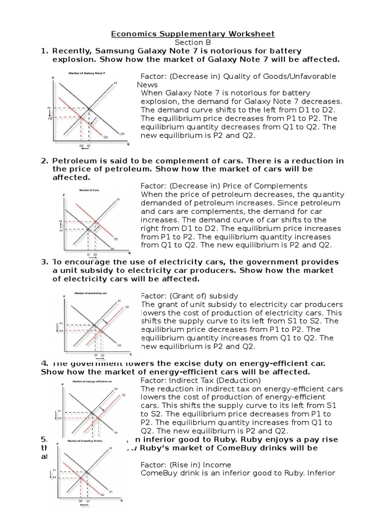 Market Equilibrium Analysis Worksheet | PDF | Economic Equilibrium ...