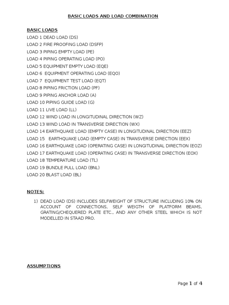 ASCE Basic Loads and Load Combination- Piperack | Structural Load ...