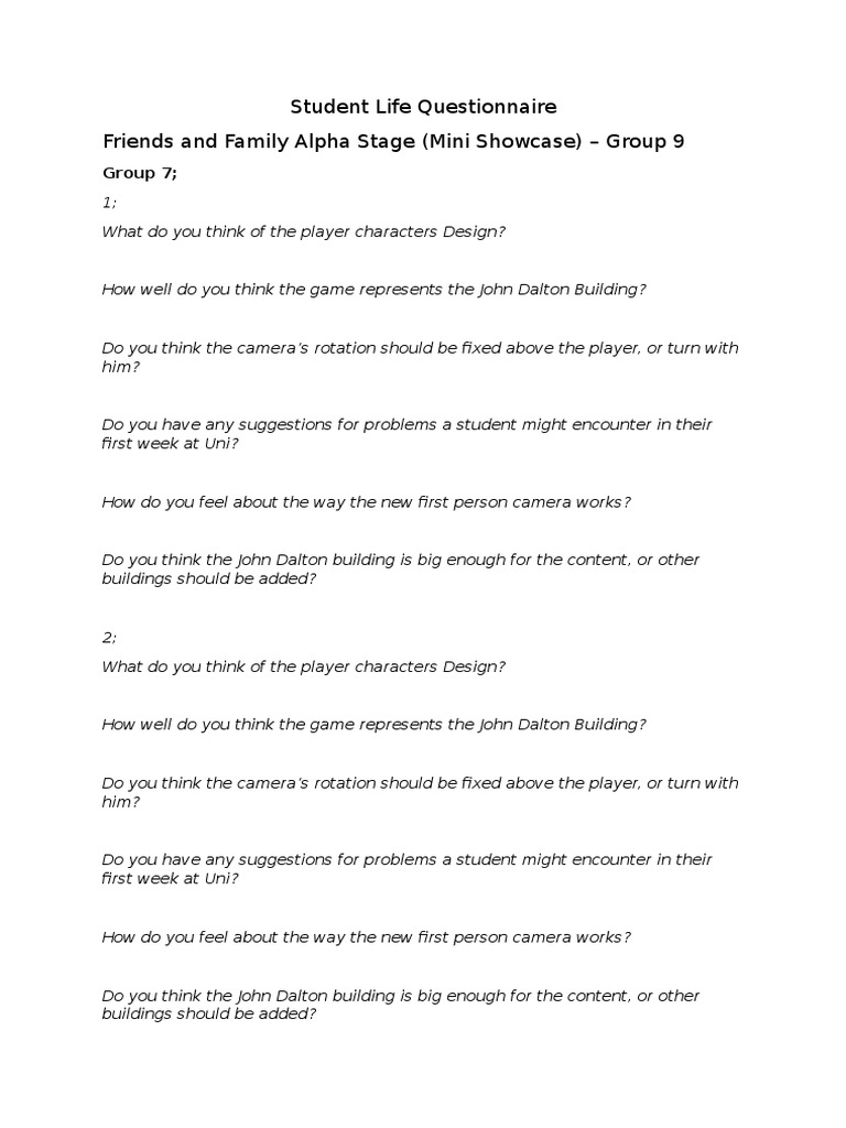 Student Life Game Feedback Survey | PDF | Leisure | Sports
