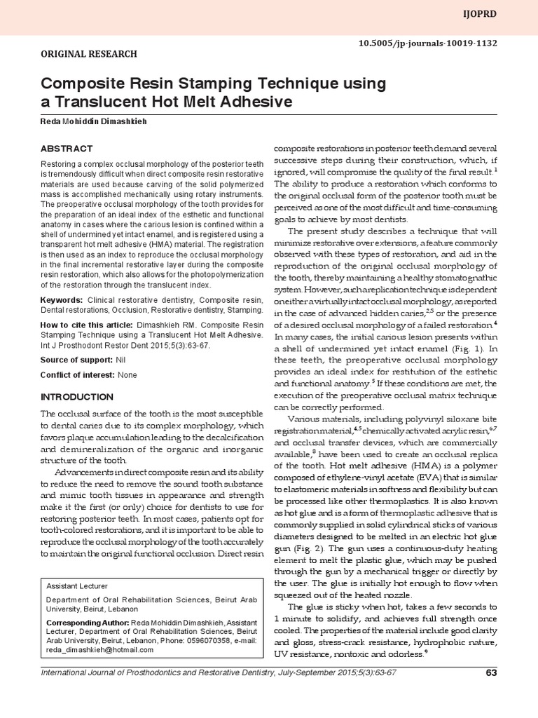 Composite Resin Stamping Technique Using A Translucent Hot Melt ...