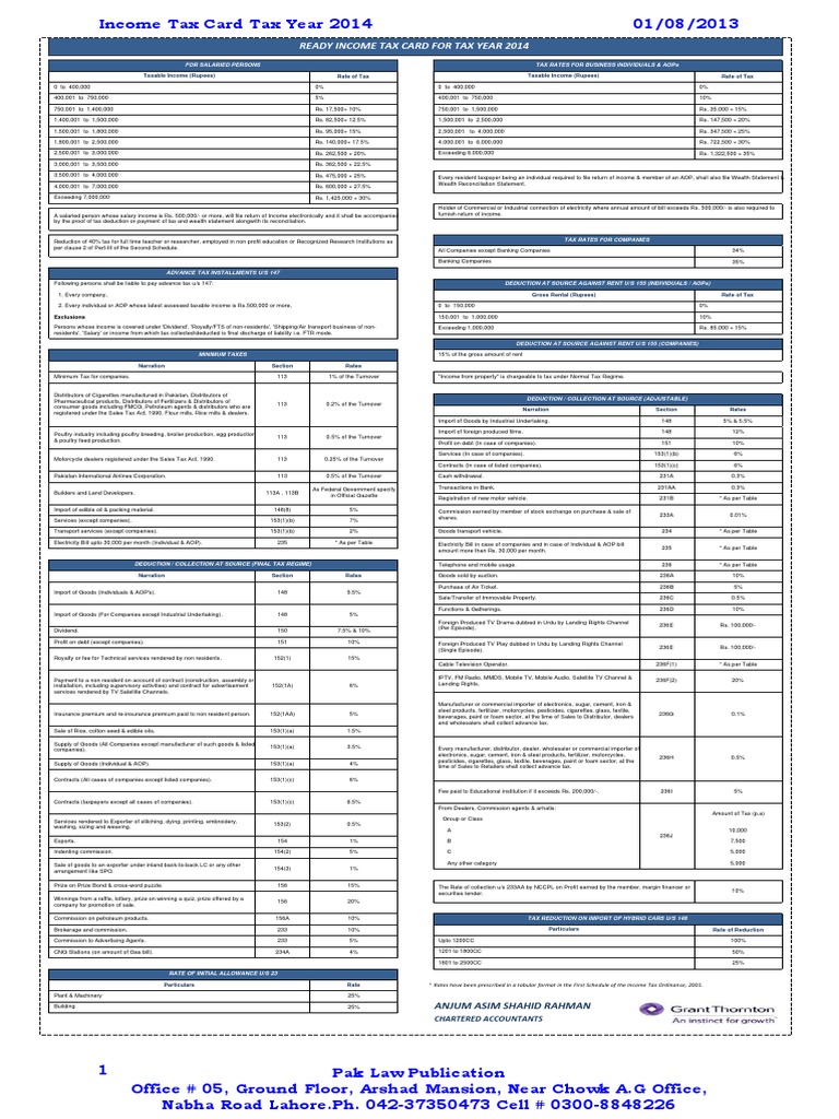 Tax Card 2013-14 | Income Tax | Revenue