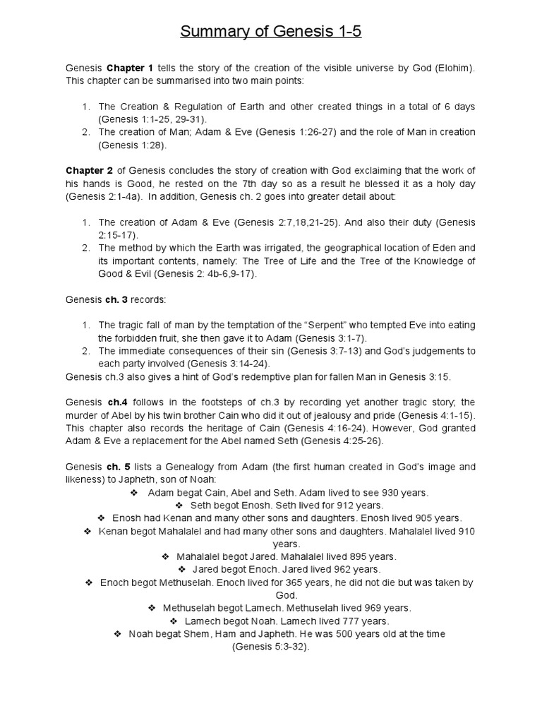 Summary of Genesis 1-5: Chapter 2 of Genesis Concludes The Story of ...