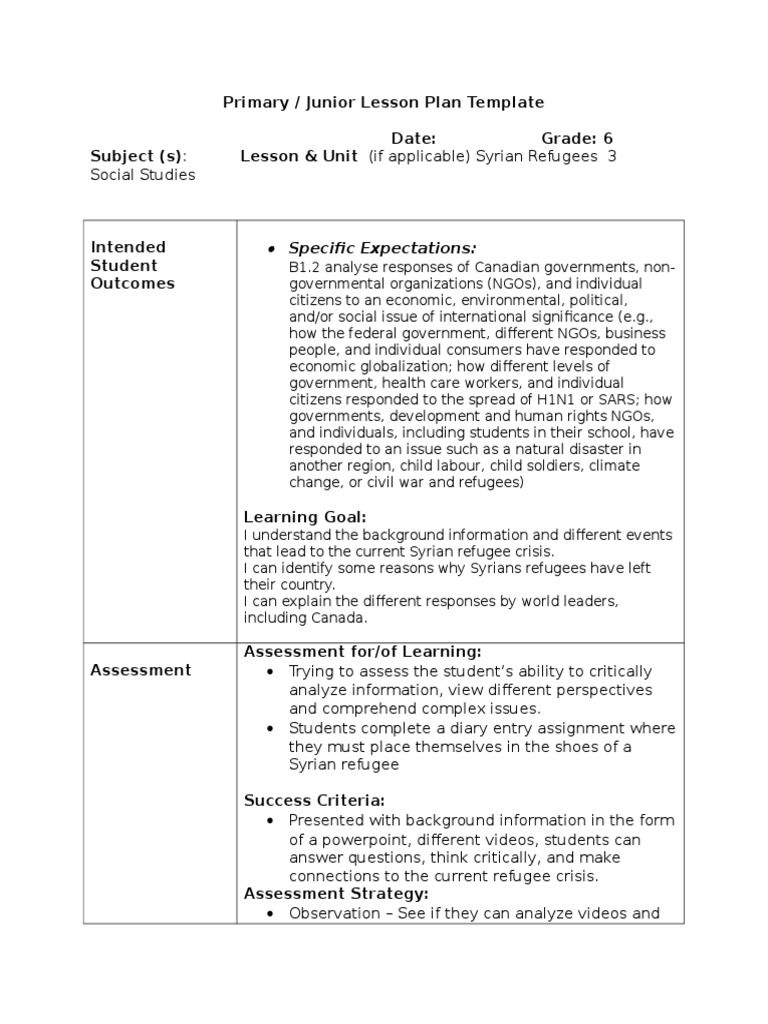 Social Studies - Syrian Refugees Lesson Plan 3 | PDF | Lesson Plan ...