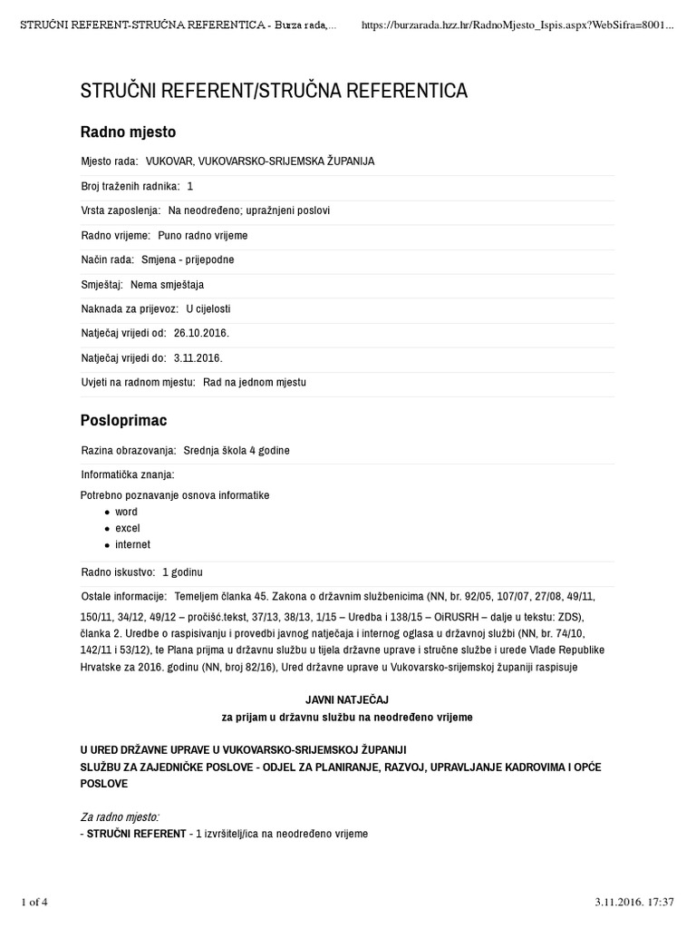 STRUČNI REFERENT-STRUČNA REFERENTICA - Burza Rada, Hrvatski Zavod Za ...