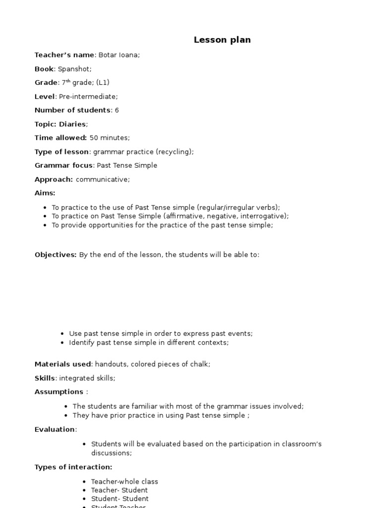 Lesson Plan 6th Grade | PDF | Lesson Plan | Grammatical Tense