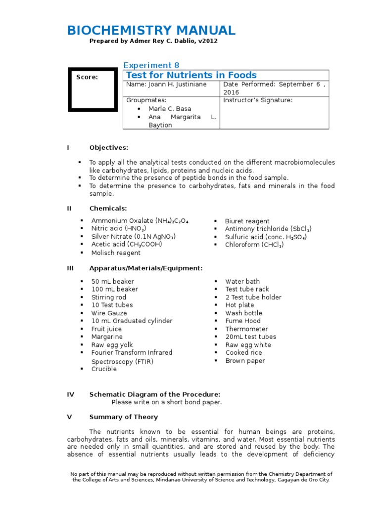Test of Nutrients in Food | PDF | Fat | Carbohydrates