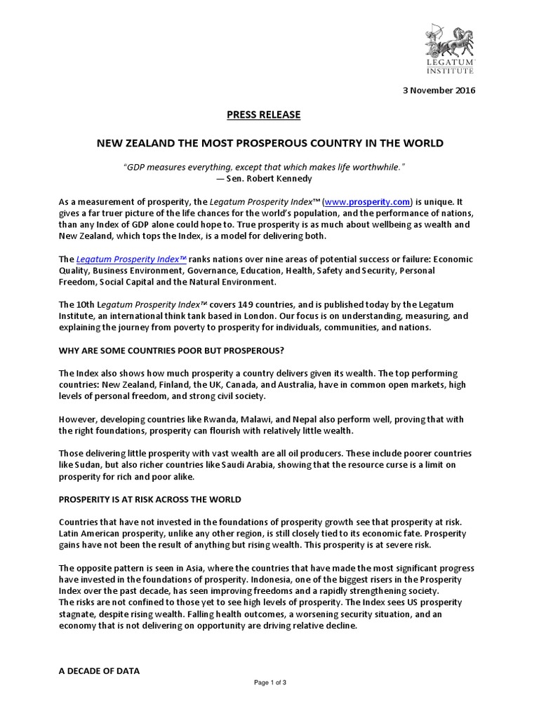 New Zealand The Most Prosperous Country in The World International ...