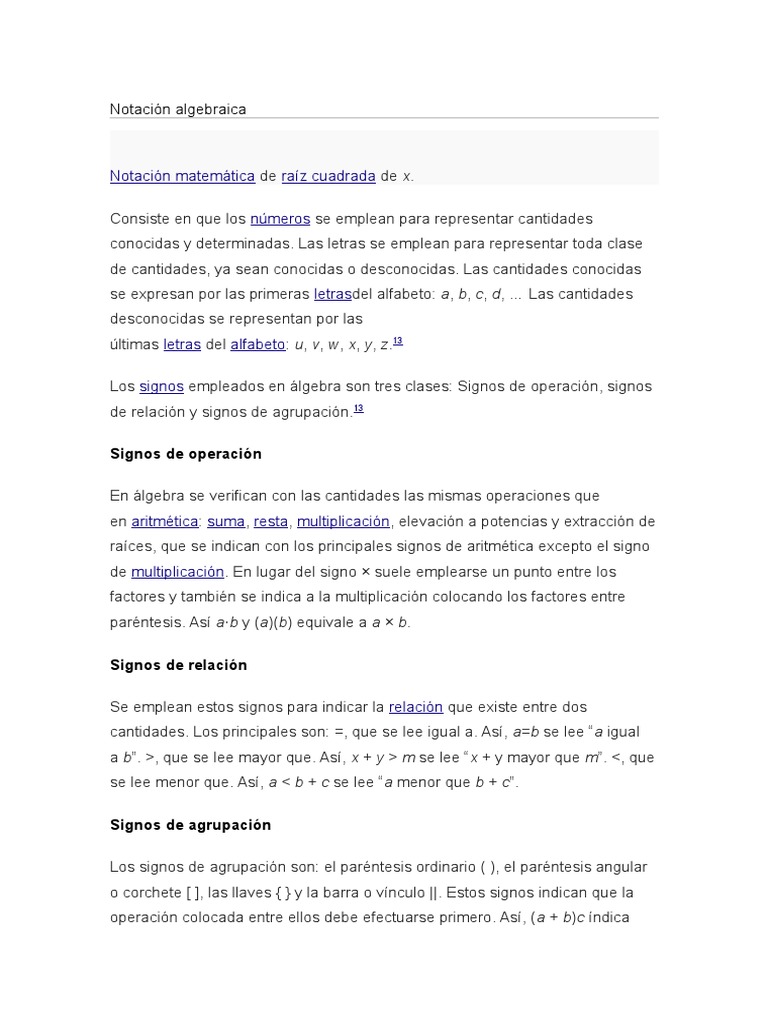 Notación Algebraica | PDF | Grupo (Matemáticas) | Álgebra