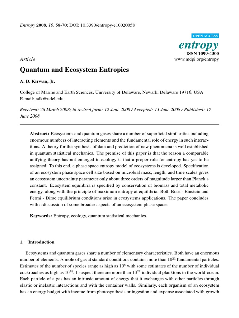 Entropy: Quantum and Ecosystem Entropies | PDF | Entropy | Quantum ...