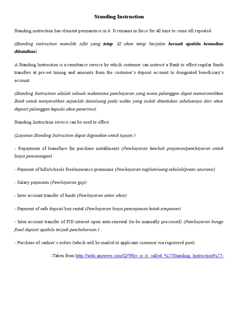 Standing Instruction | PDF