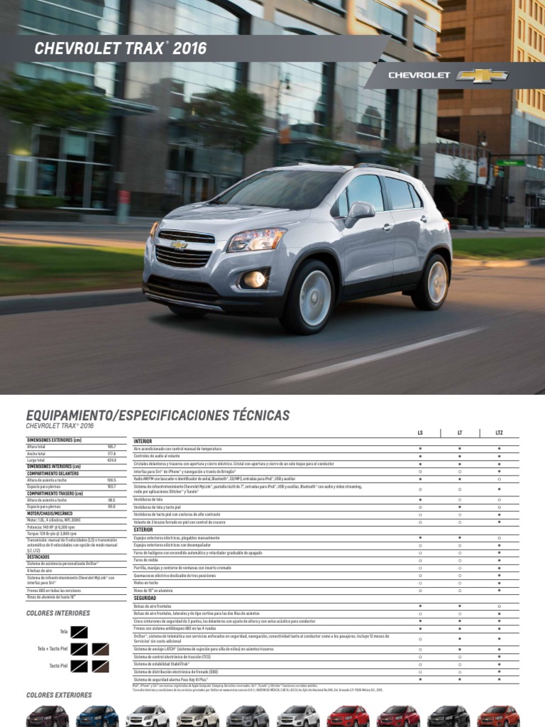 Hoja Especificaciones Trax 2016 | PDF | Airbag | Sistema de freno ...