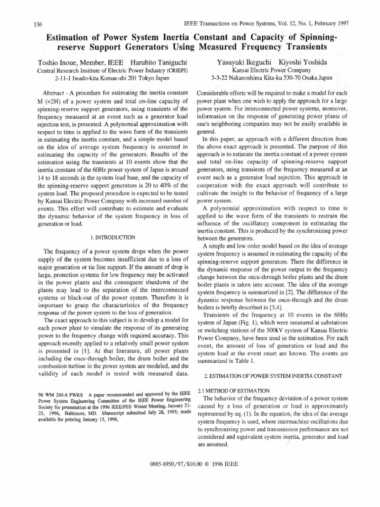 Inertia Constant Estimation Pdf Correlation And Dependence Electric Power System