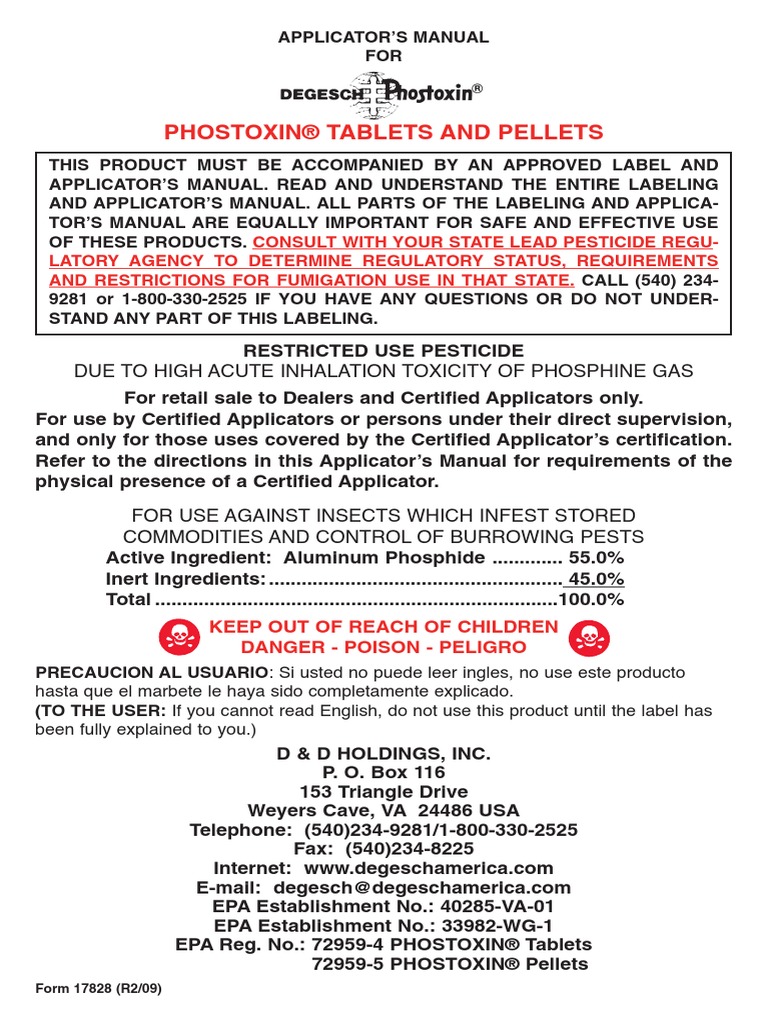 Applicator Manual - Phostoxin & Pellets | PDF | Hypoxia (Medical) | Lung