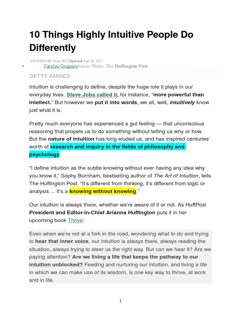 10 Things Highly Intuitive People Do Differently | PDF | Intuition ...