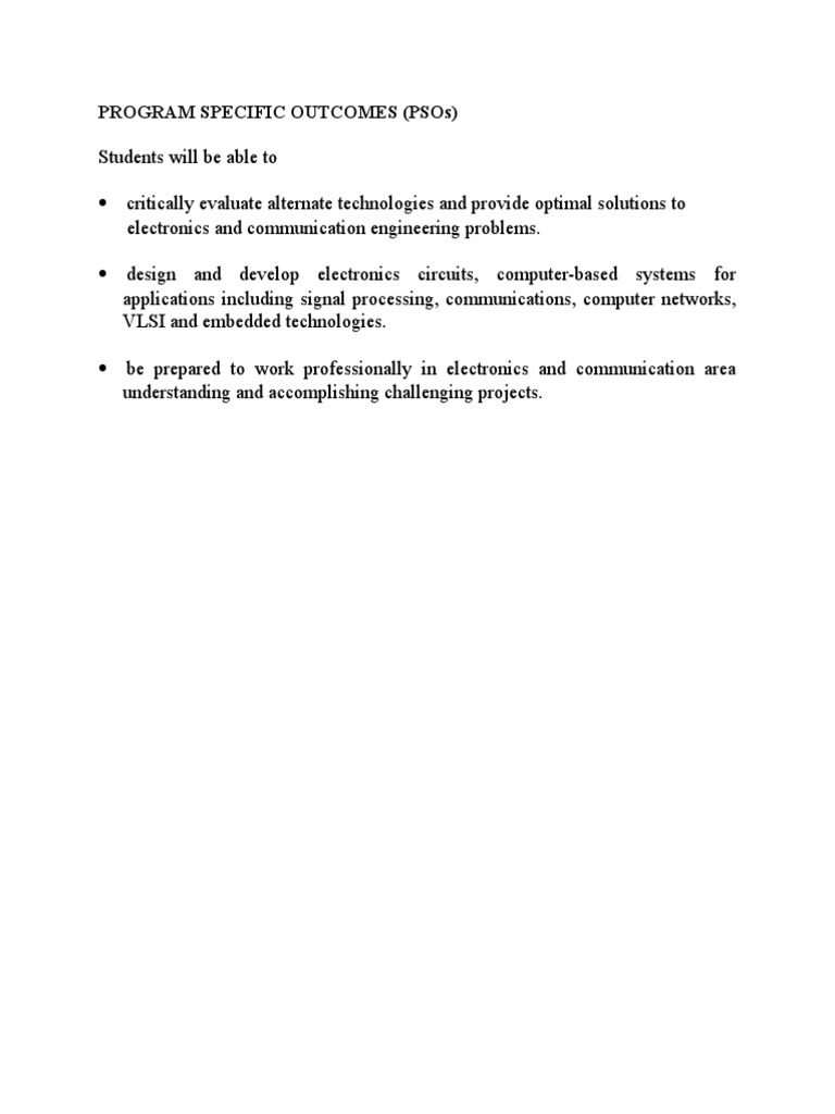Program Specific Outcomes (Psos) | PDF