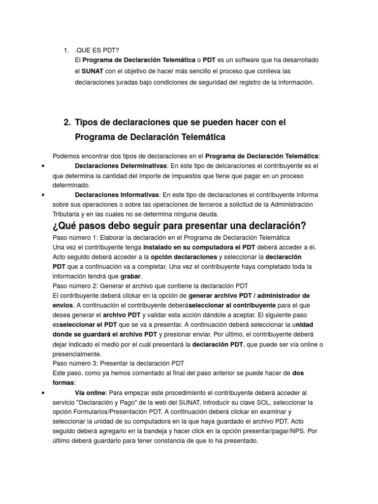 Que Es PDT | PDF | Archivo de computadora | Contribuyente