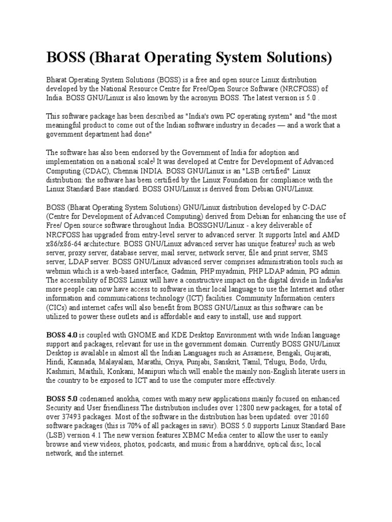 BOSS (Bharat Operating System Solutions) | PDF | System Software ...