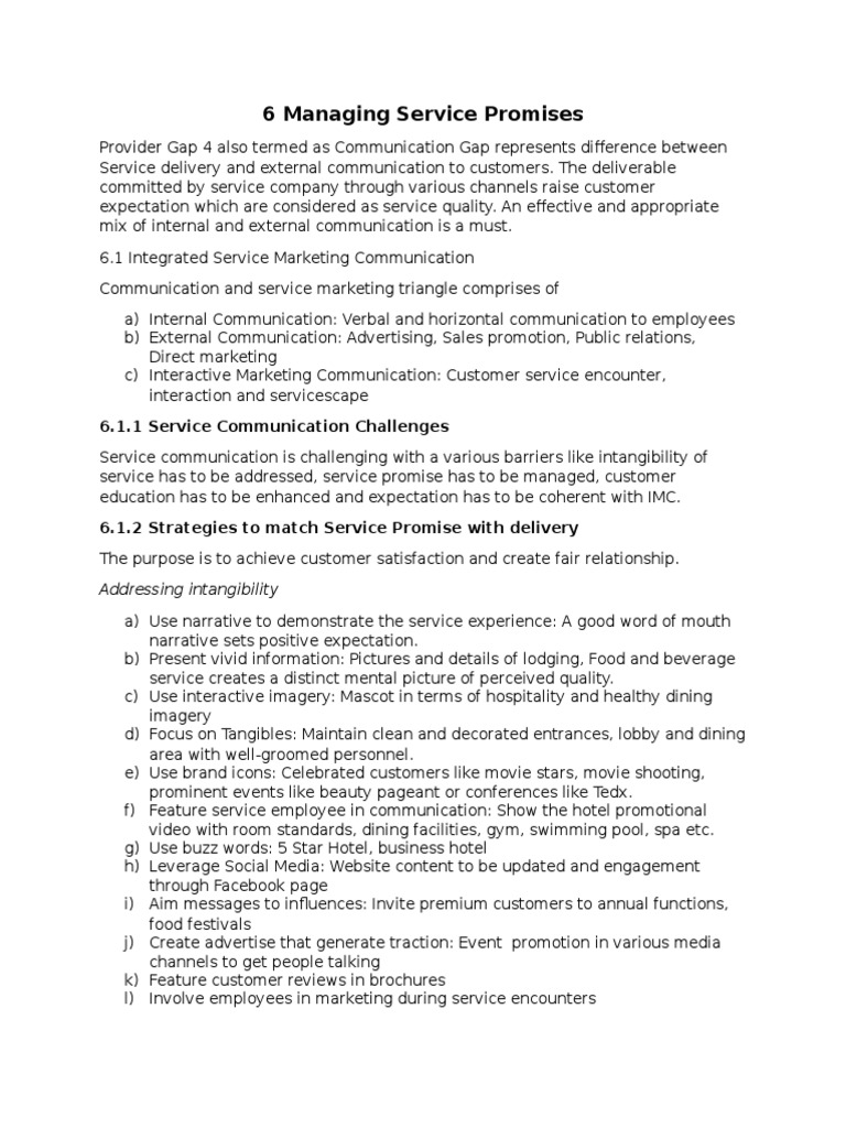 Managing Service Promises | PDF | Marketing Communications | Promotion ...