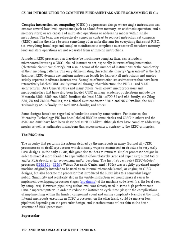 Complex Instruction Set Computing | PDF | Instruction Set | Electronic ...