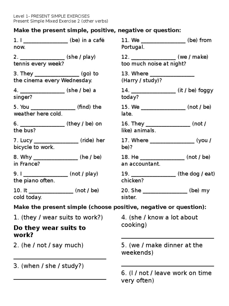 Present Simple Mixed Exercise 2 | PDF