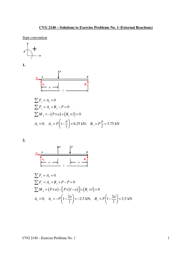 Sign Convention: CVG 2140 - Solutions To Exercise Problems No. 1 ...
