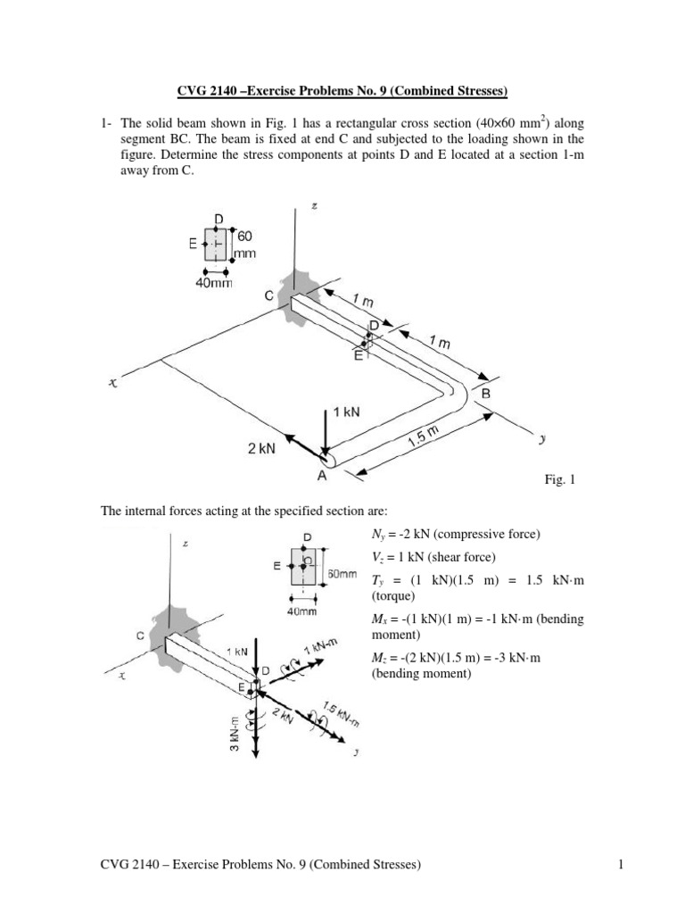 CVG 2140 - Exercise Problems No. 9 (Combined Stresses) | PDF | Science ...