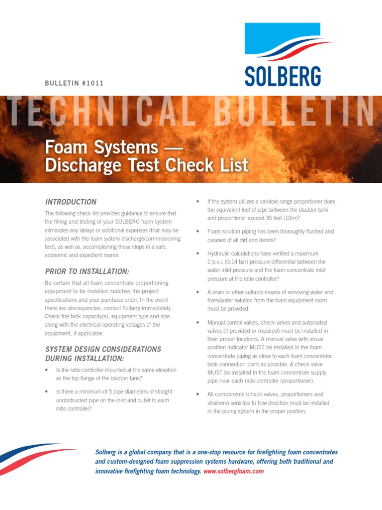 TechB 1011 Foam Systems Discharge Test Check List | PDF | Valve | Pump