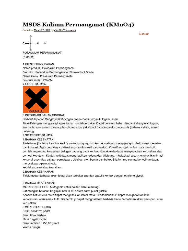 MSDS Kalium Permanganat | PDF
