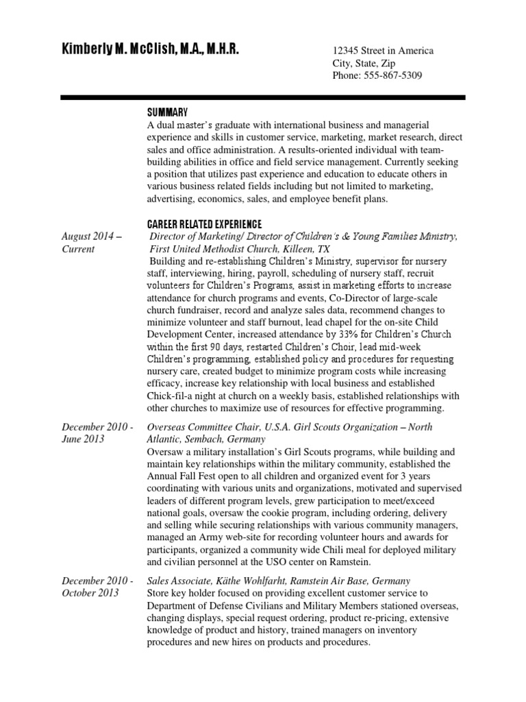 Kimberly Resume Class | PDF | Business