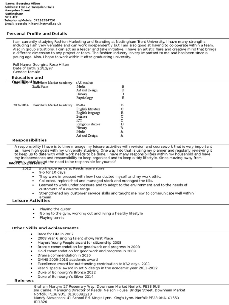 Personal Profile and Details | PDF | Communication | Further Education