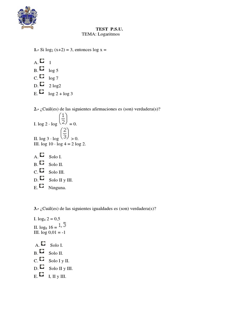 TEST Logaritmos. | PDF