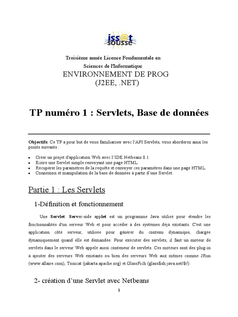 TP Servlet | PDF | NetBeans | Applications et logiciels