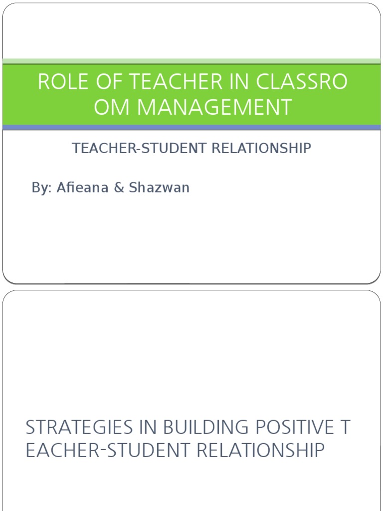 Role of Teacher in Classroom Management | PDF