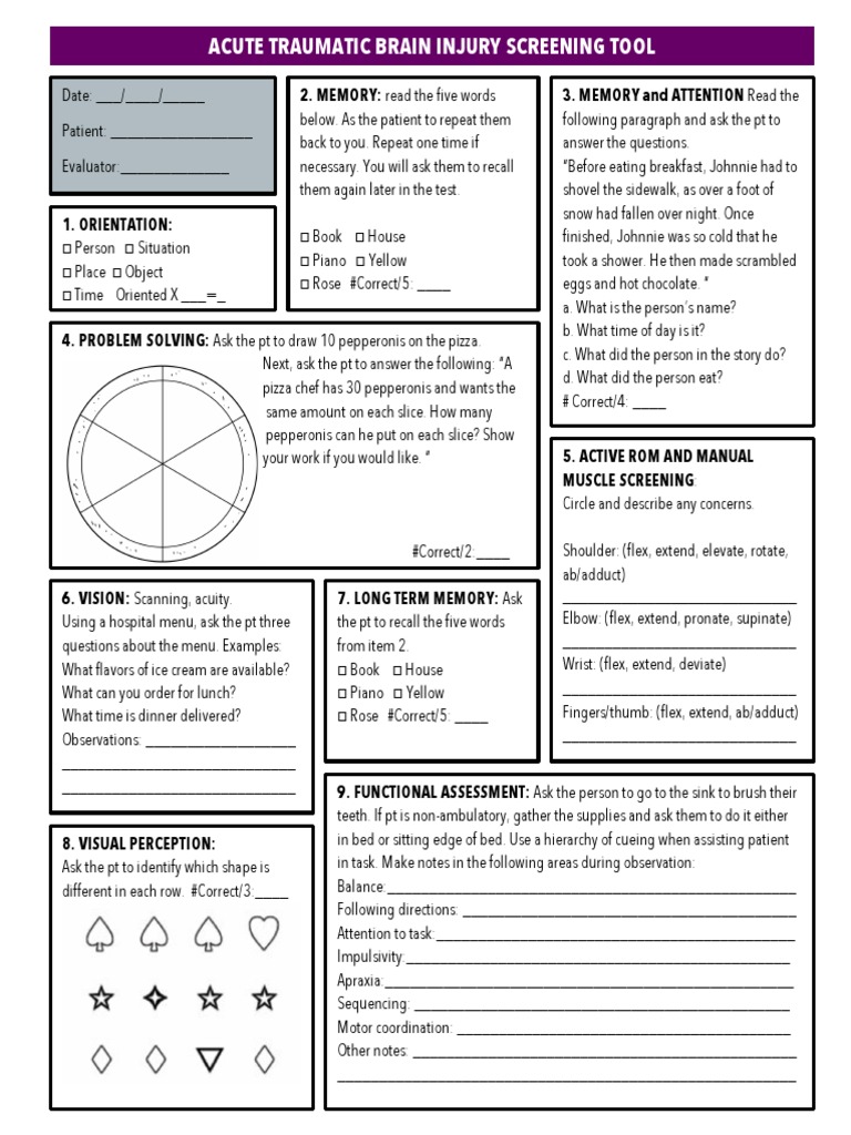 Acute Traumatic Brain Injury Assessment Tool | PDF