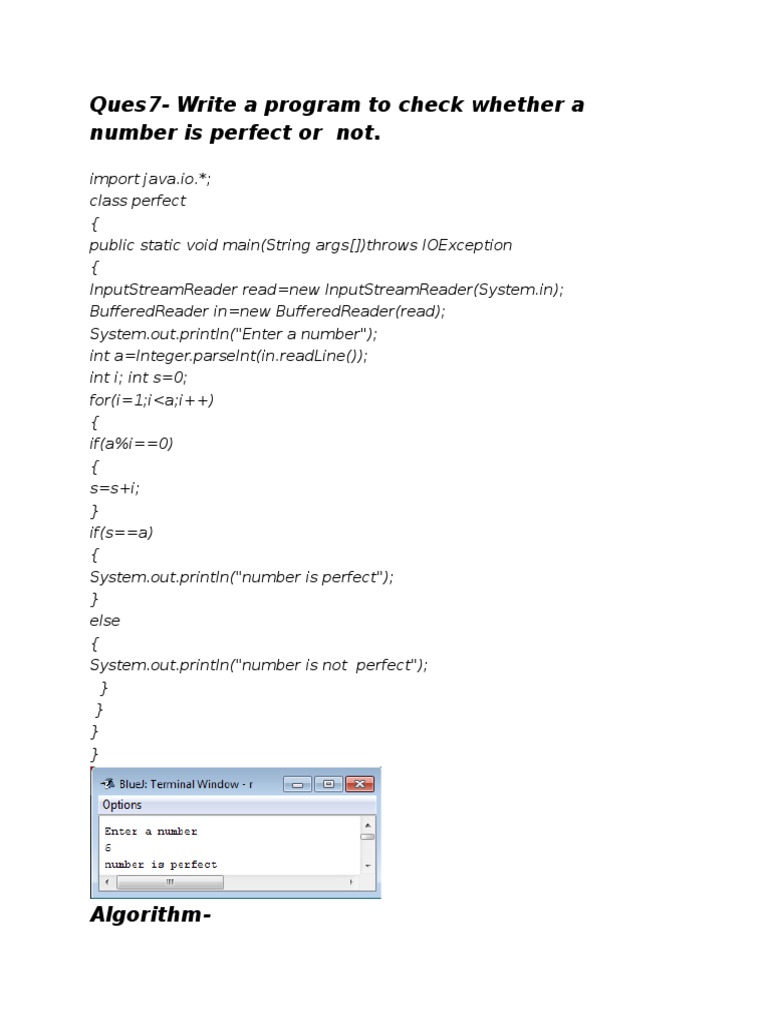Ques7-Write A Program To Check Whether A Number Is Perfect or Not | PDF | Control Flow | Integer ...