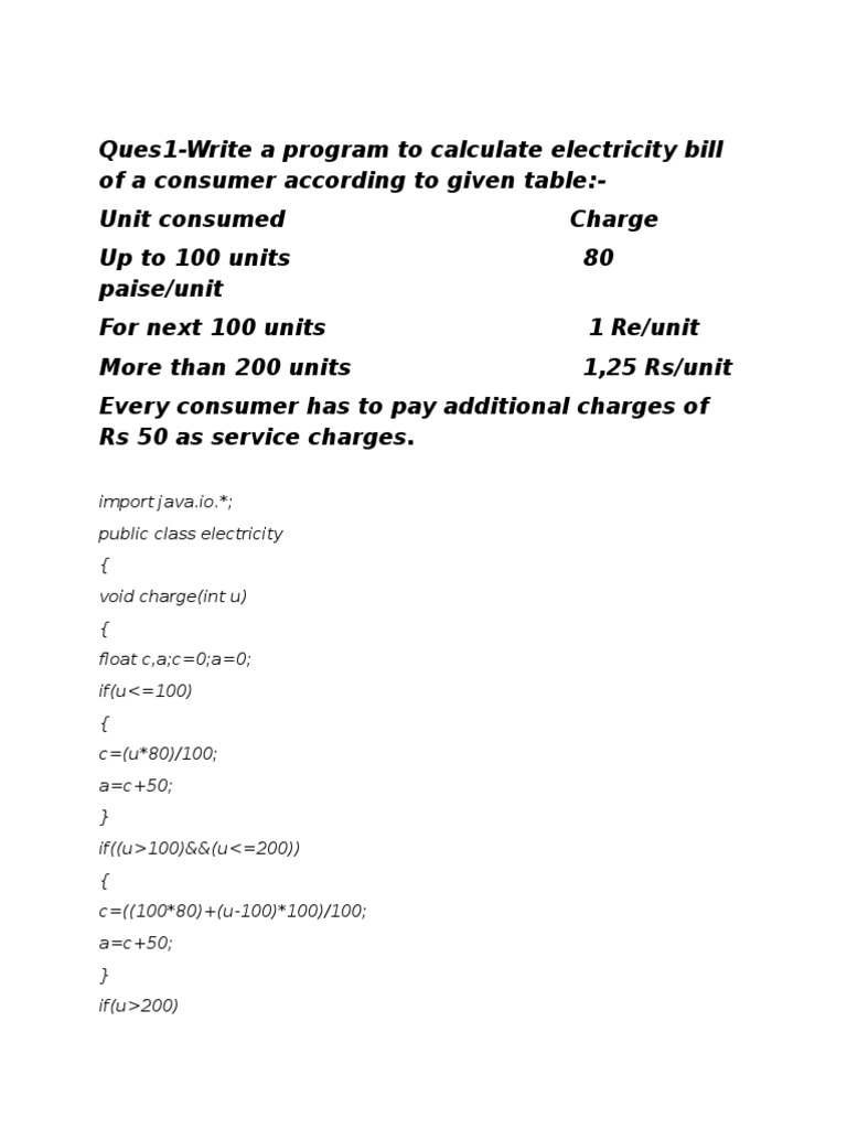 Program to Calculate Electricity Bill According to Unit Consumption ...