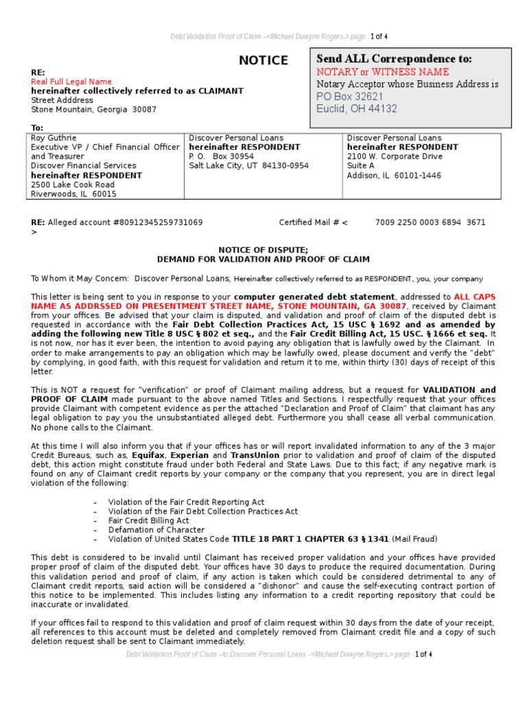 Debt Validation Request to Discover Loans | PDF | Collection Agency | Debt